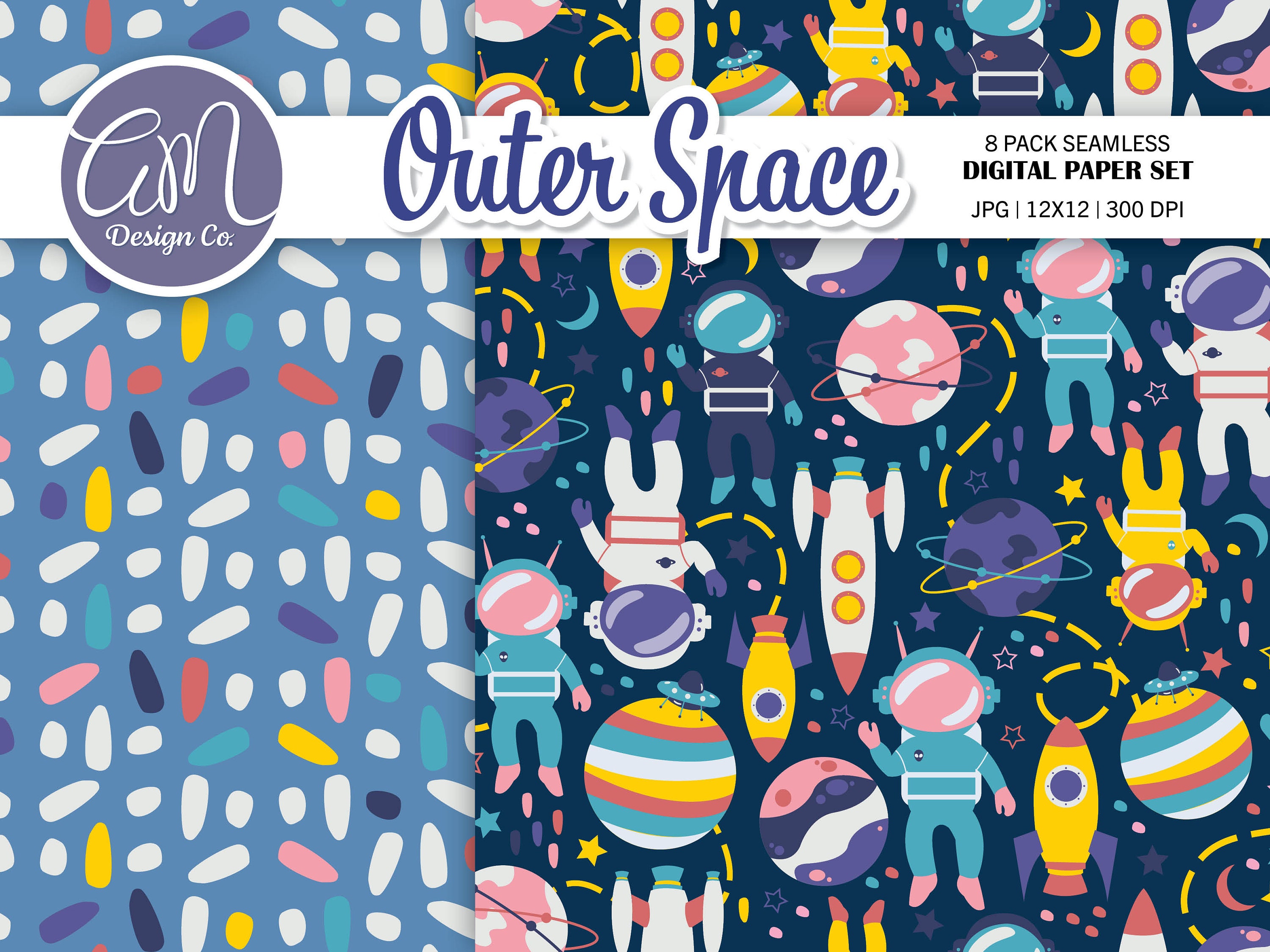 Outer Space Digital Paper and Clipart Set, Celestial Galaxy Seamless ...