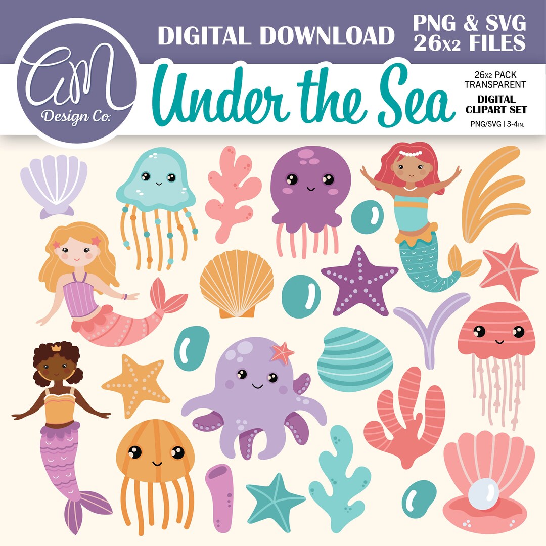 Under the Sea Clipart Bundle, Clipart for Mermaid Invitation, Summer ...