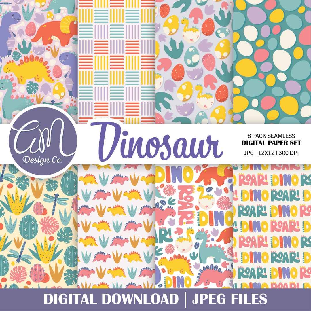 Dinosaur Digital Paper, Prehistoric Seamless Pattern, Spinosaurus ...