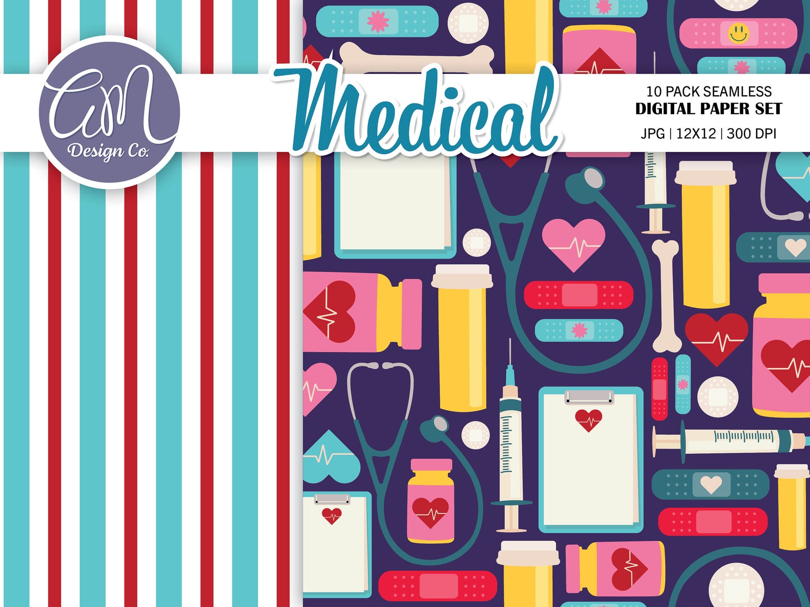 Medical Digital Paper, Nurse Doctor Seamless Pattern, Stethoscope ...
