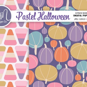 Pastel Halloween Digital Paper, Cute Halloween Seamless Pattern, Pink ...