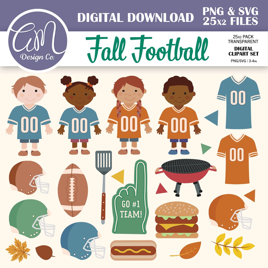 Fall Football Clipart Bundle, Sports Clipart for Birthday Invitation ...