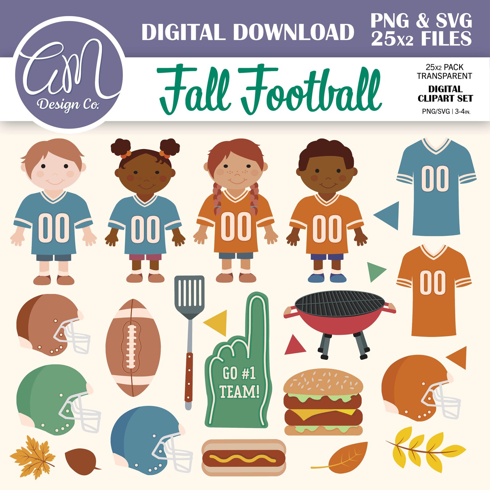 Fall Football Clipart Bundle, Sports Clipart for Birthday Invitation ...