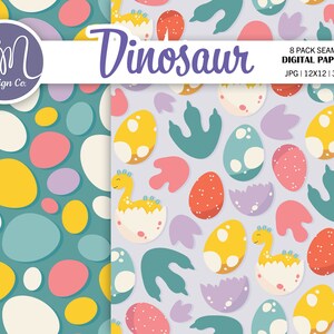 Dinosaur Digital Paper and Clipart Set, Prehistoric Seamless Pattern ...
