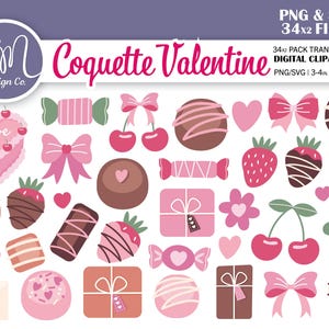 Coquette Valentine Digital Paper and Clipart Set, Strawberry Cherry ...