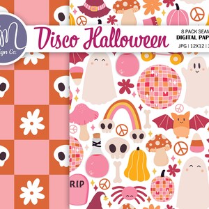 Disco Halloween Digital Paper, Spooky and Groovy Seamless Pattern ...