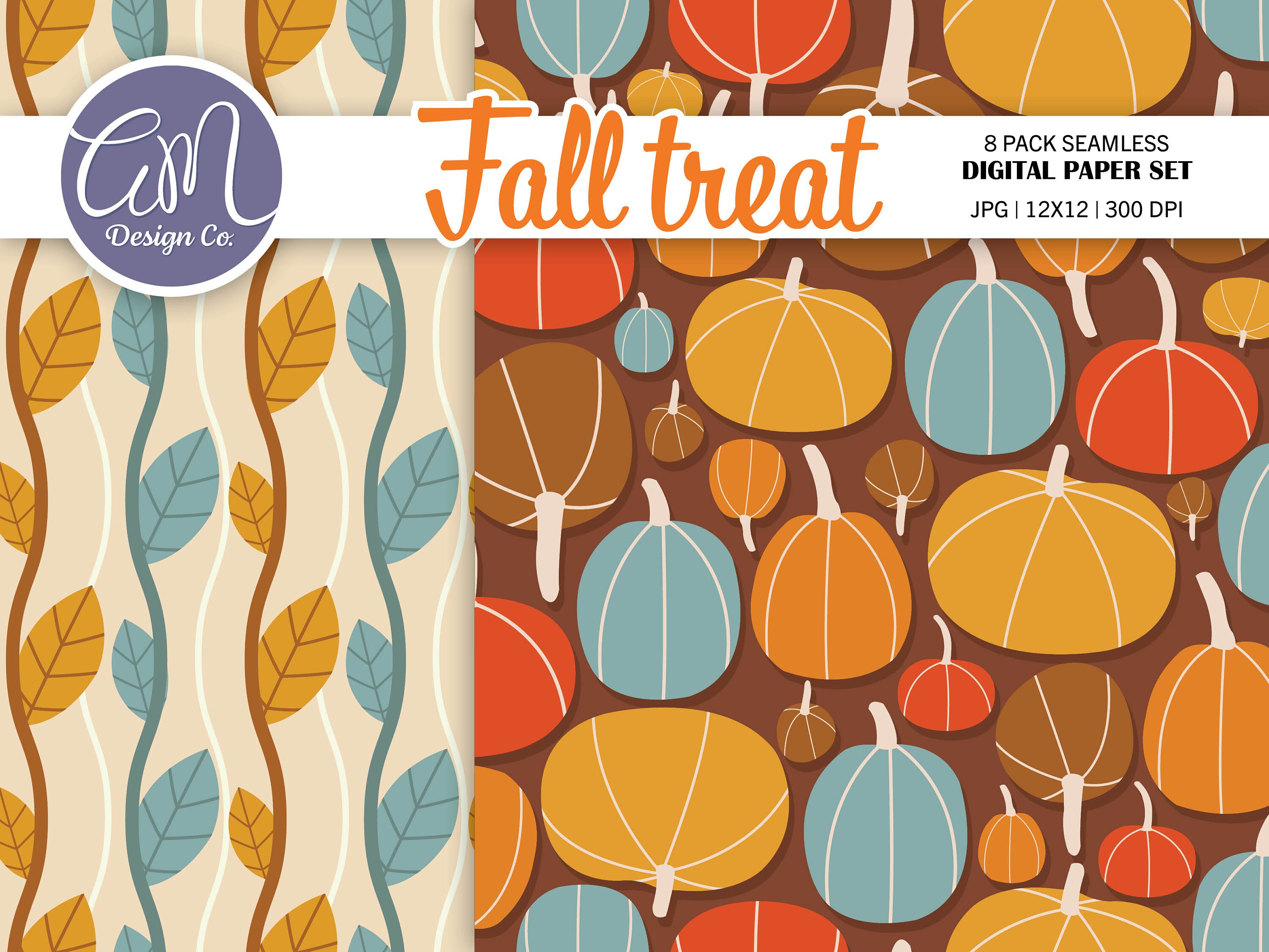 Fall Digital Paper, Autumn Clipart Bundle, Thanksgiving Seamless Repeat ...