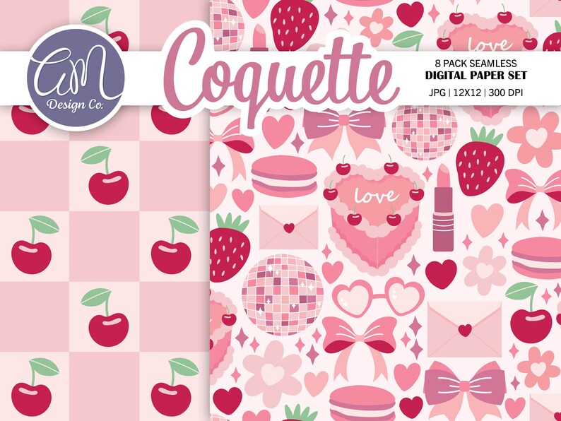 Coquette Digital Paper, Soft Girl Aesthetic Seamless Pattern ...