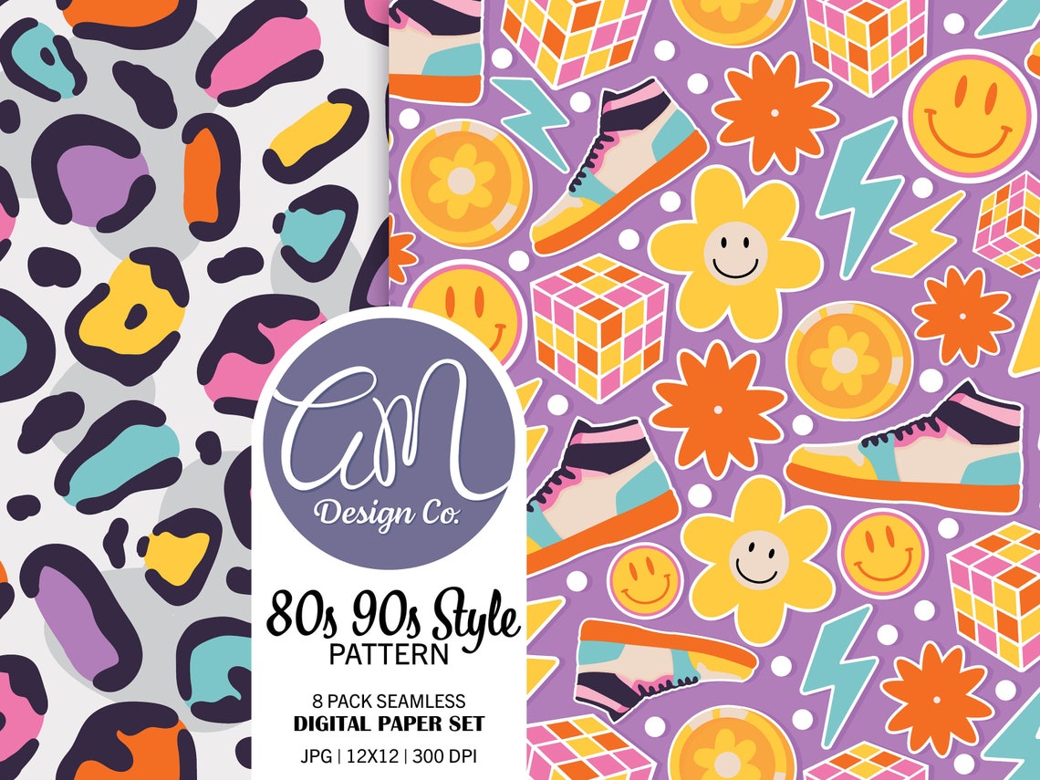 80s 90s Digital Paper, Y2K Aesthetic Clipart Set, 90s Party Invitation ...