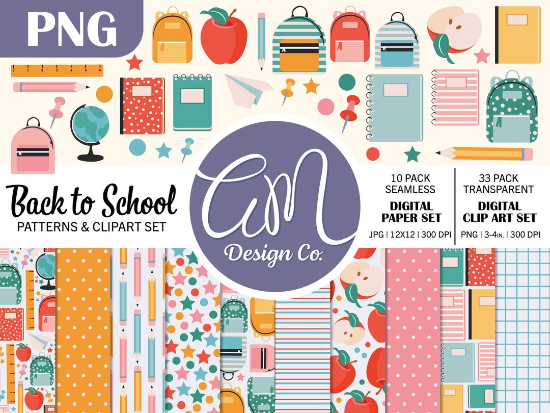 Back to School Digital Paper, Teacher Clipart, Classroom Decor Seamless ...
