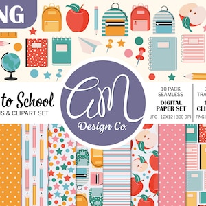 Back to School Digital Paper, Teacher Clipart, Classroom Decor Seamless ...