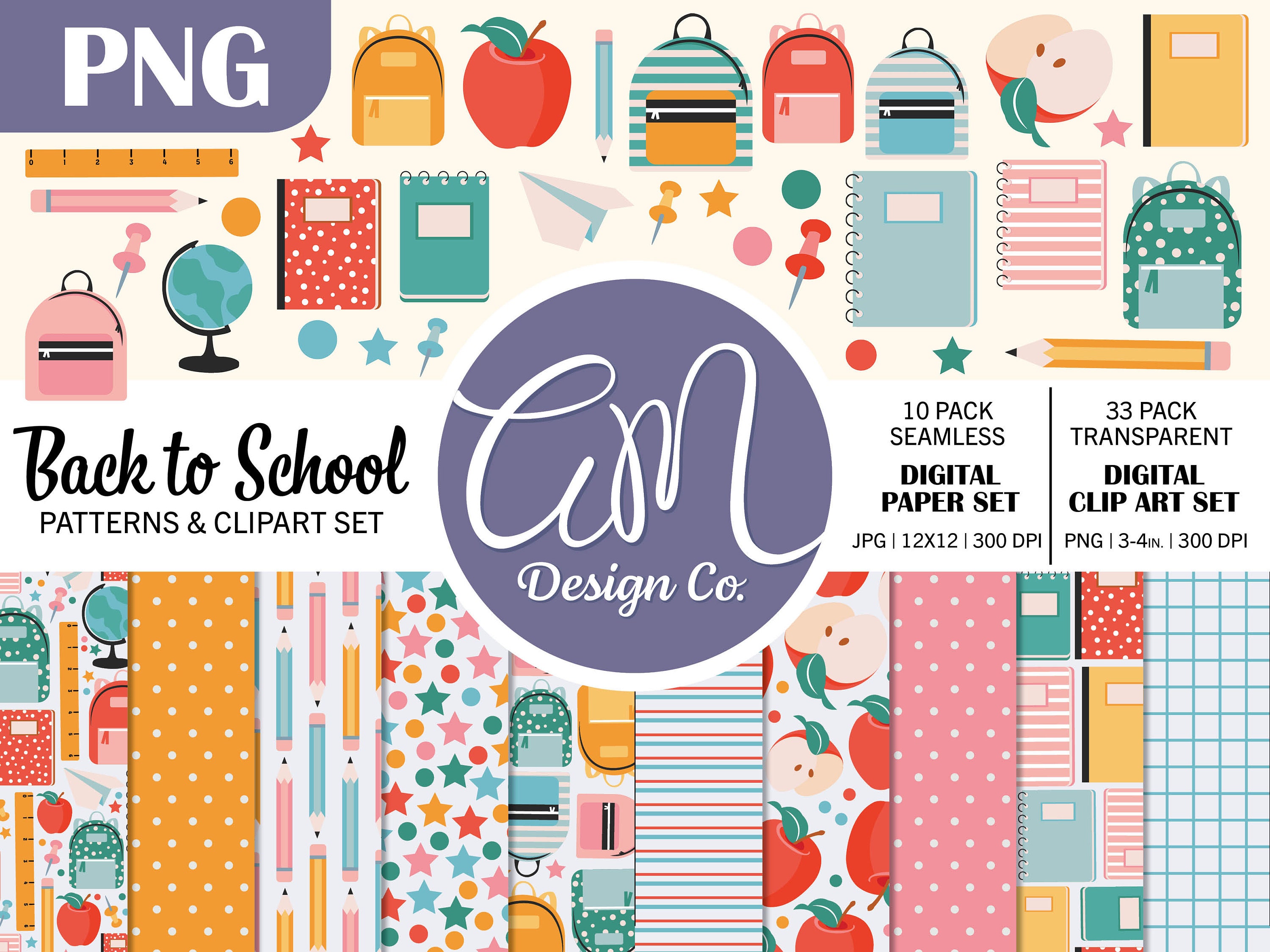 Back to School Digital Paper, Teacher Clipart, Classroom Decor Seamless ...