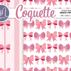 Coquette Digital Paper and Clipart Set, Bow Print Seamless Pattern ...