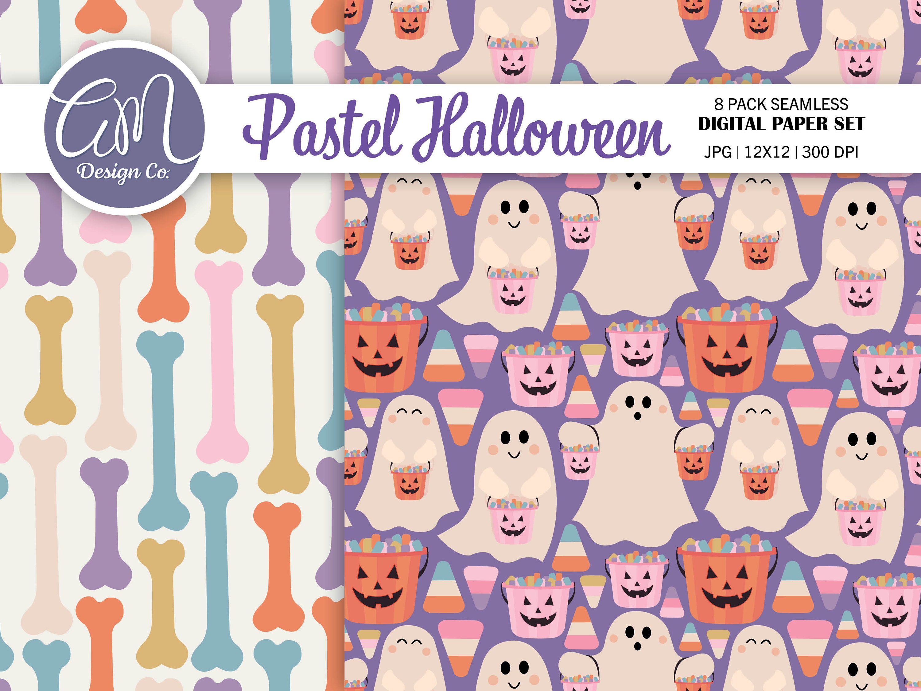 Cute Halloween Digital Paper, Pastel Halloween Clipart Set, Ghost ...