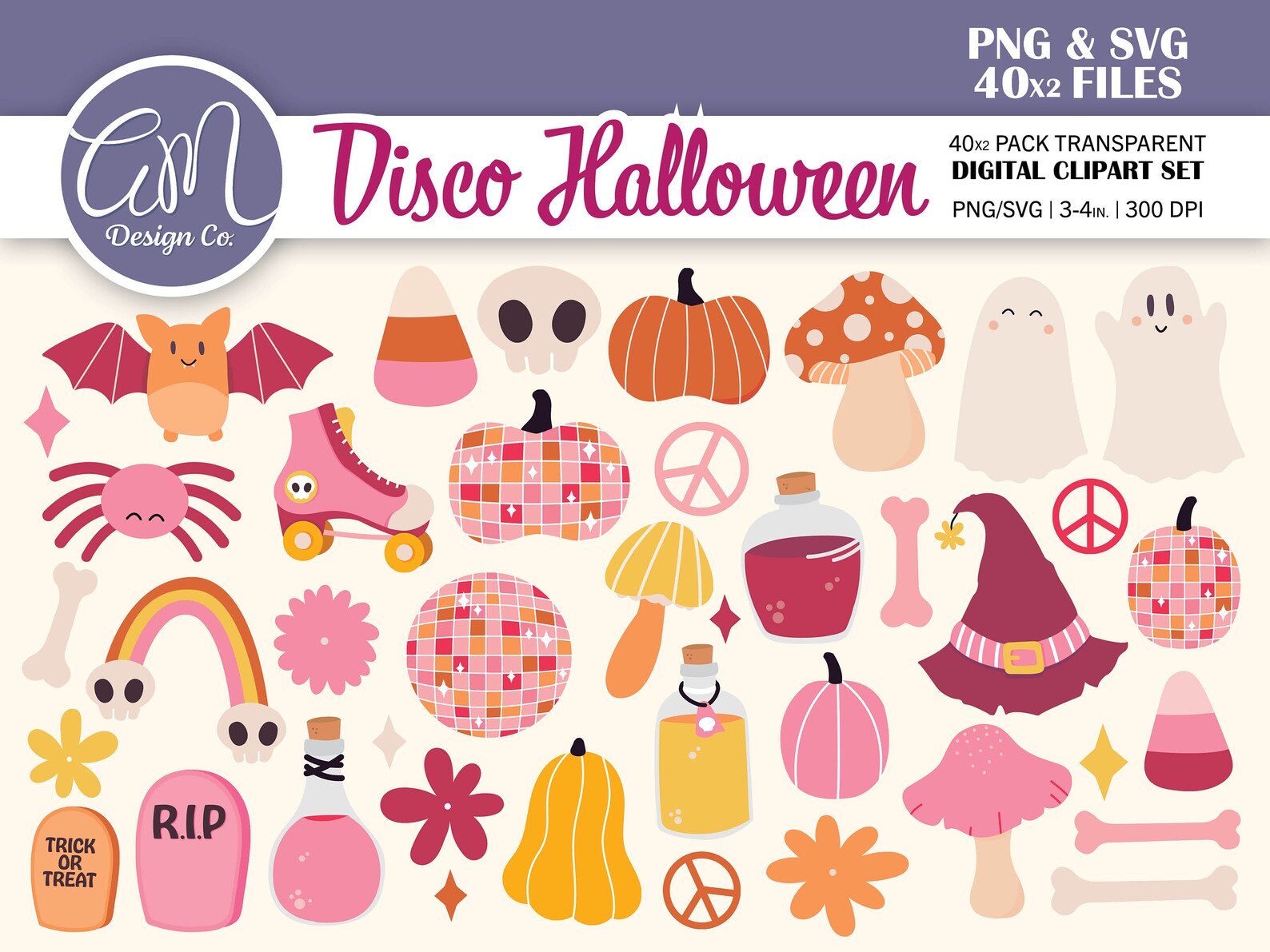 Disco Halloween Digital Paper and Clipart Set, Spooky and Groovy ...