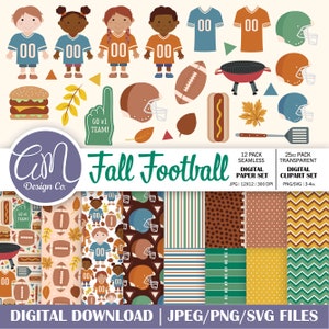 Fall Football Digital Paper and Clipart Set, Sports Seamless, Game Day ...