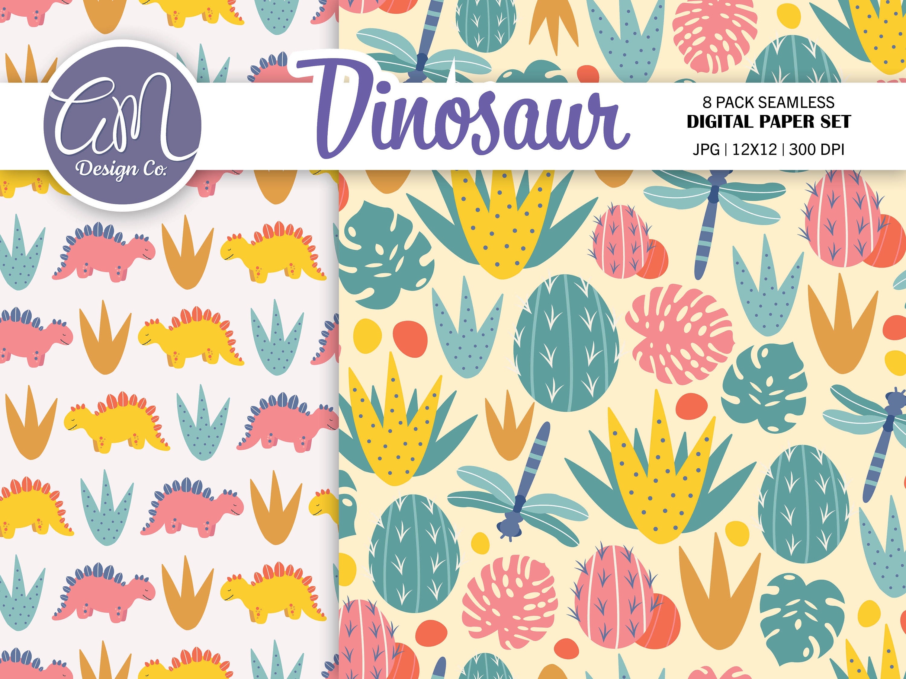 Dinosaur Digital Paper, Prehistoric Seamless Pattern, Spinosaurus ...