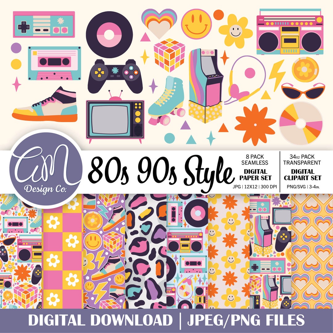 80s 90s Y2K Digital Paper and Clipart Set, Checkerboard Seamless ...