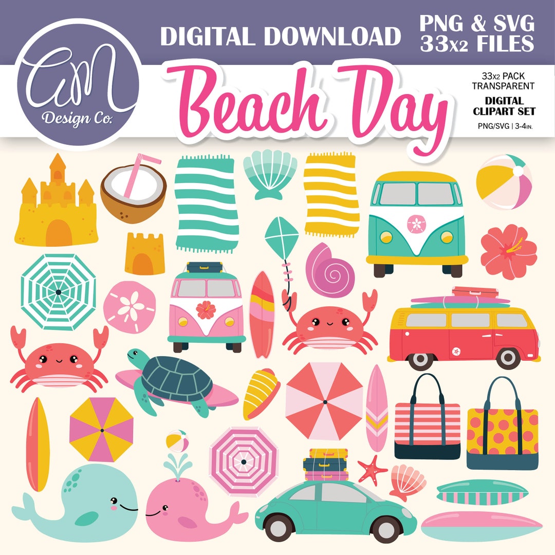 Beach Vacation Clipart Bundle, Travel Clipart for Summer, Crab, Sea ...