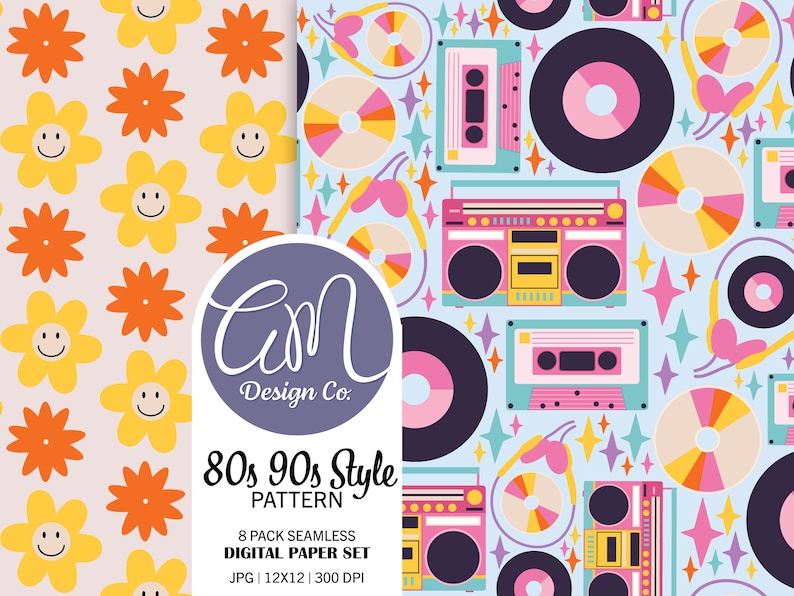 80s 90s Digital Paper, Y2K Aesthetic Clipart Set, 90s Party Invitation ...