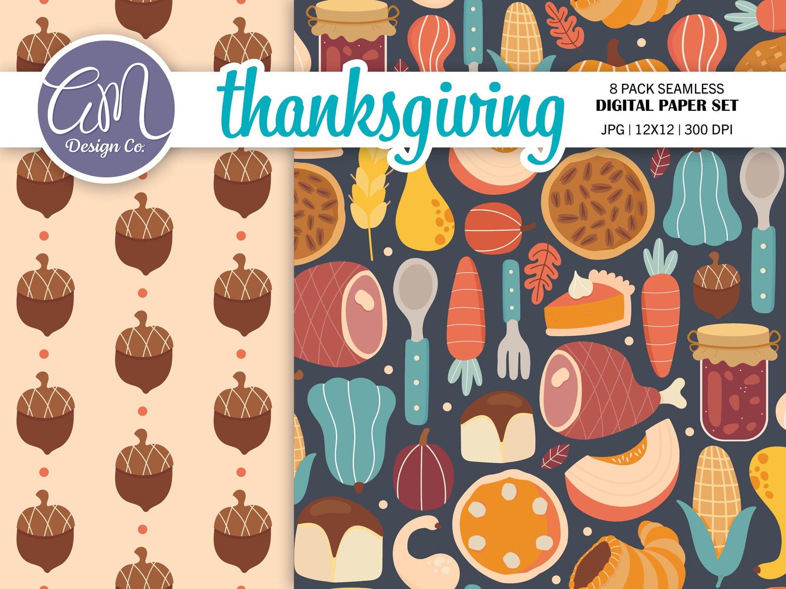 Thanksgiving Digital Paper and Clipart Set, Fall or Autumn Seamless ...