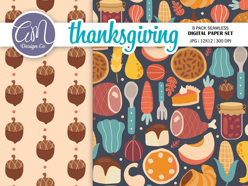 Thanksgiving Digital Paper and Clipart Set, Fall or Autumn Seamless ...