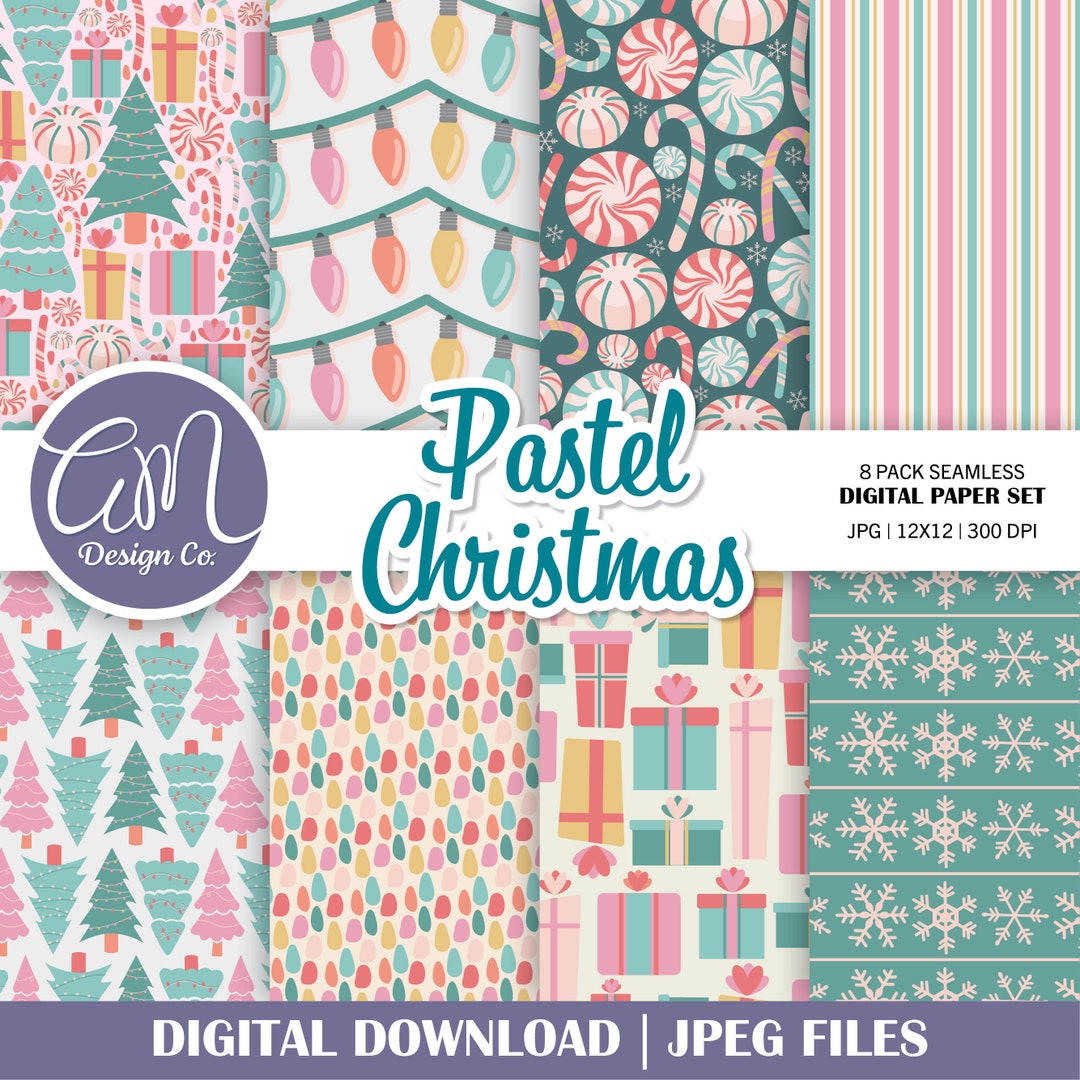 Pink Christmas Digital Paper, Pastel Seamless Pattern, Candy Cane ...