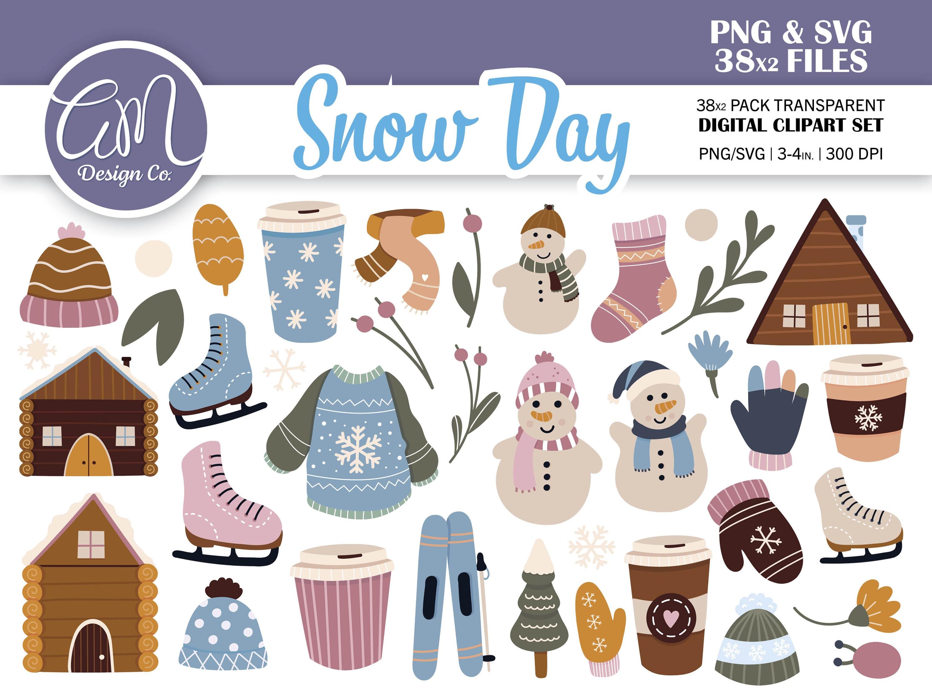 Snow Day Digital Paper and Clipart Set, Winter Holiday Seamless Pattern ...