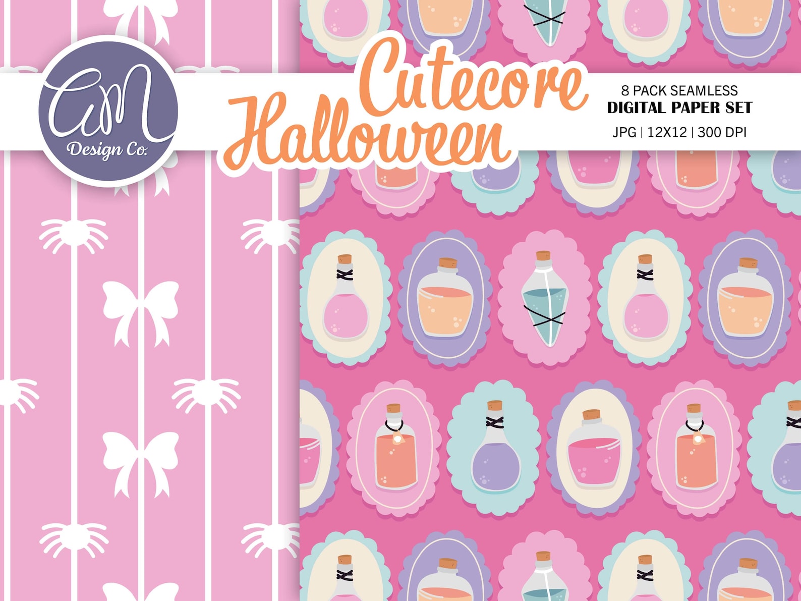 Cutecore Halloween Digital Paper and Clipart Set, Pastel Spooky ...