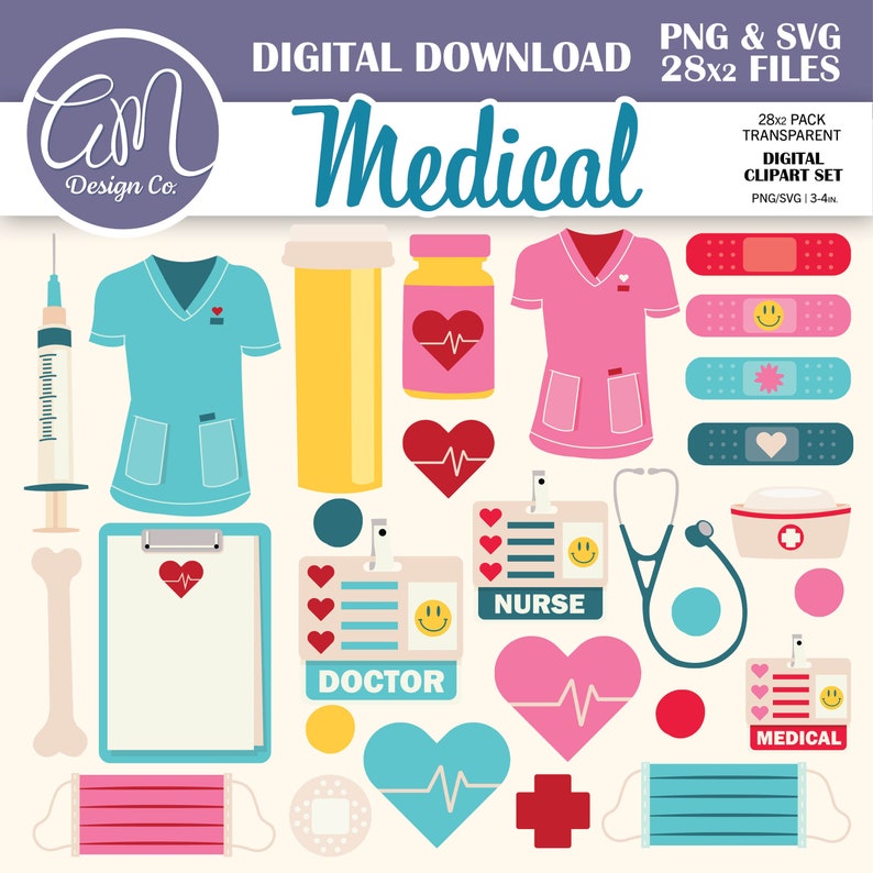 Medical Clipart Set, Nurse Doctor Clipart, Stethoscope Healthcare ...