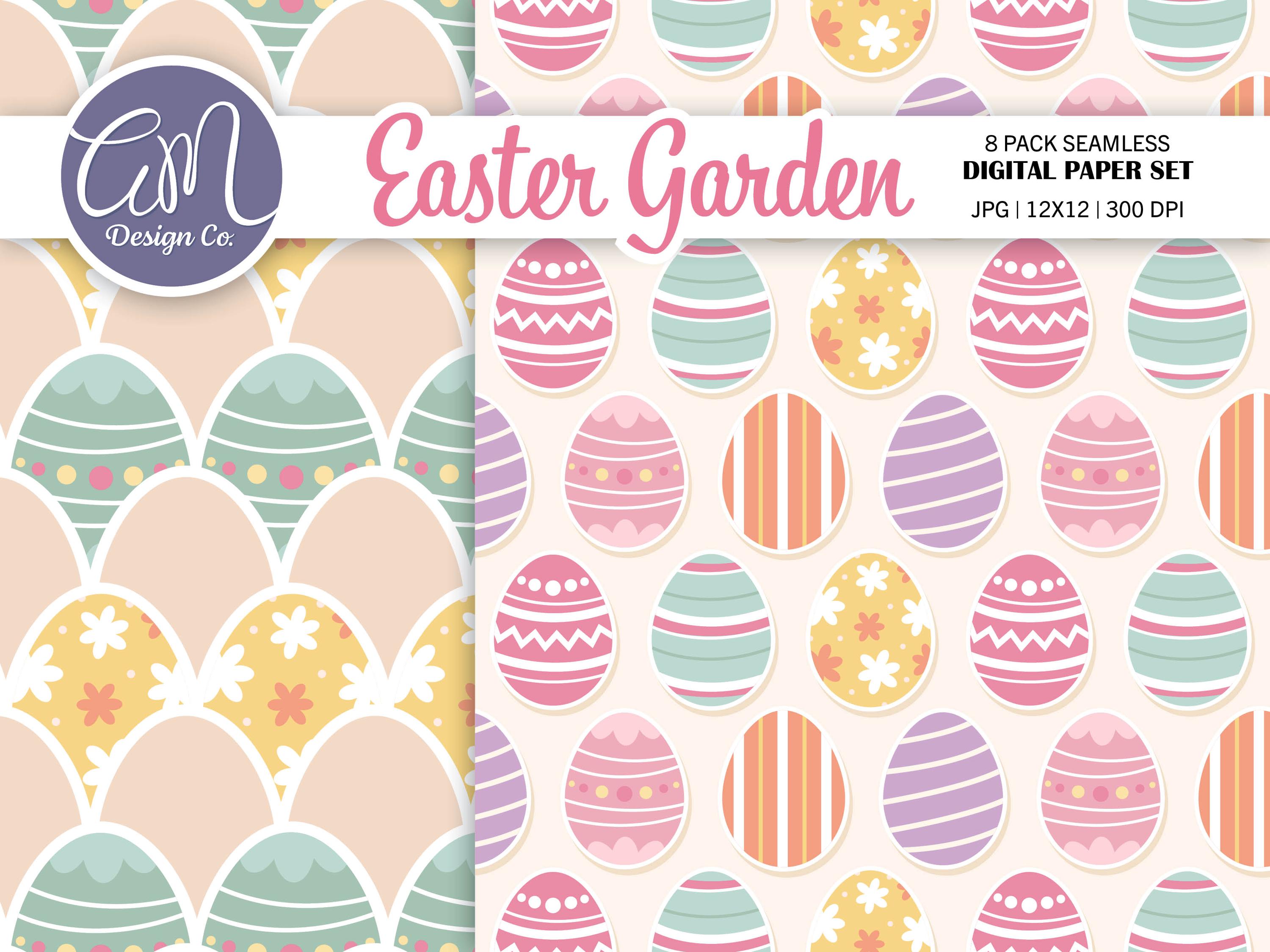 Easter Digital Paper and Clipart Set, Spring Garden Seamless Pattern ...