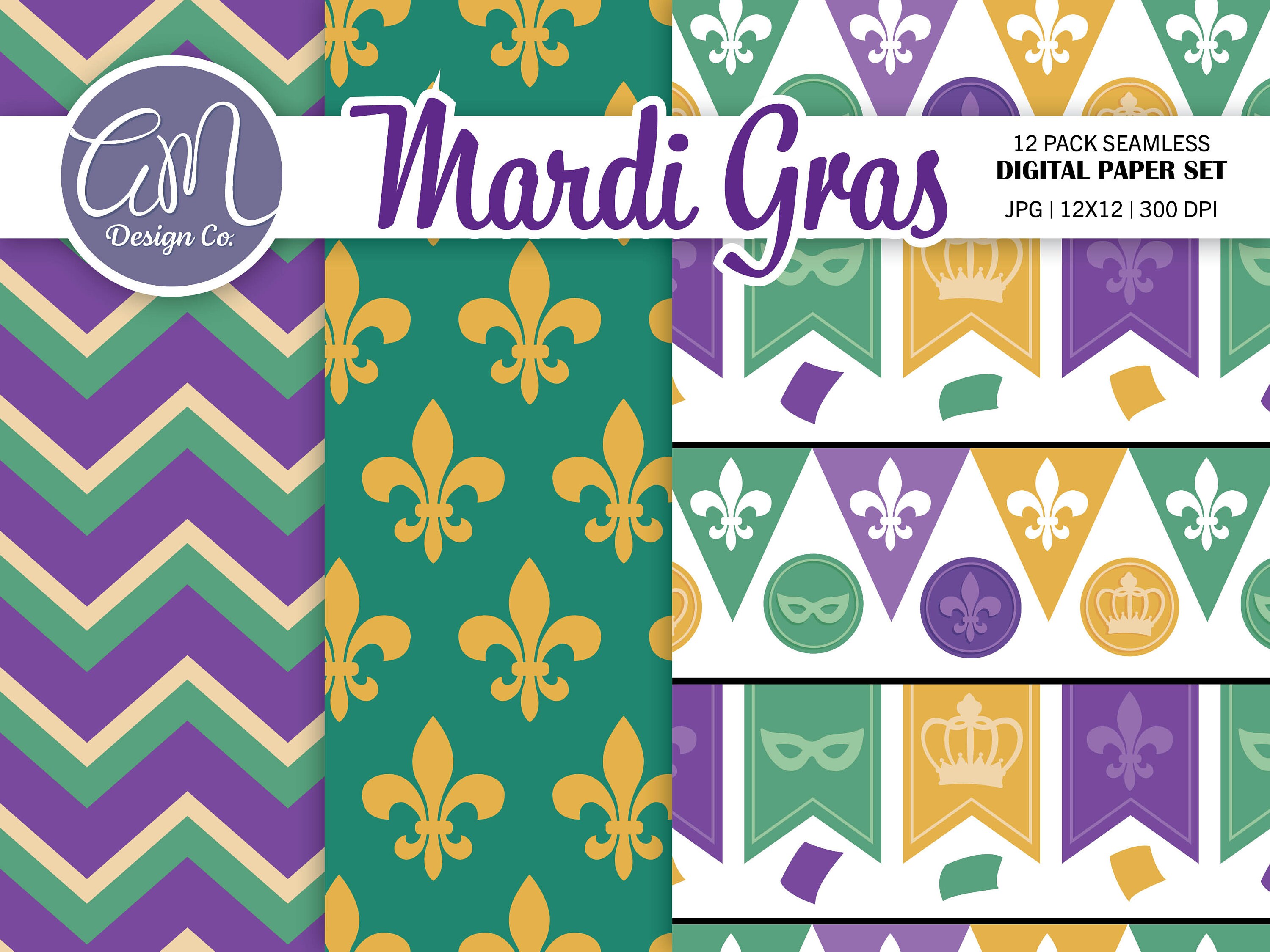 Mardi Gras Digital Paper, Louisiana Fat Tuesday Seamless Pattern ...