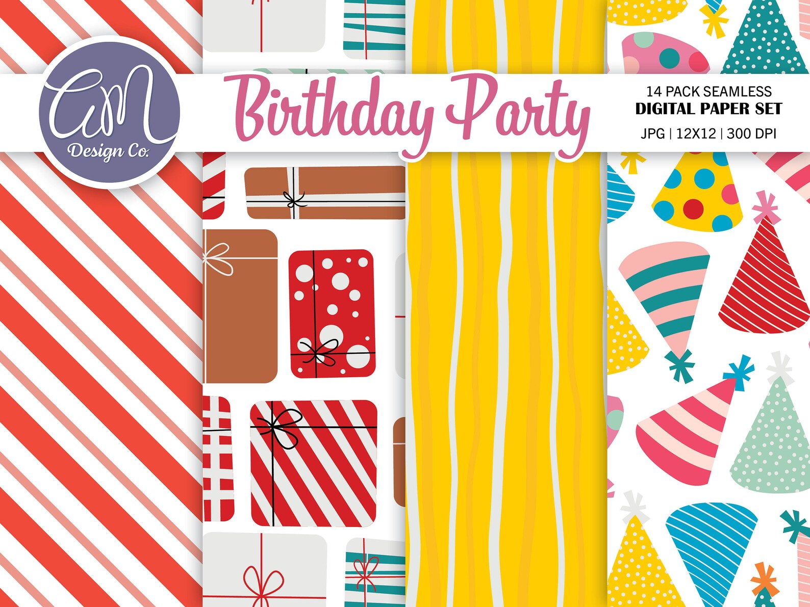 Birthday Party Digital Paper, Celebration Seamless Pattern for ...
