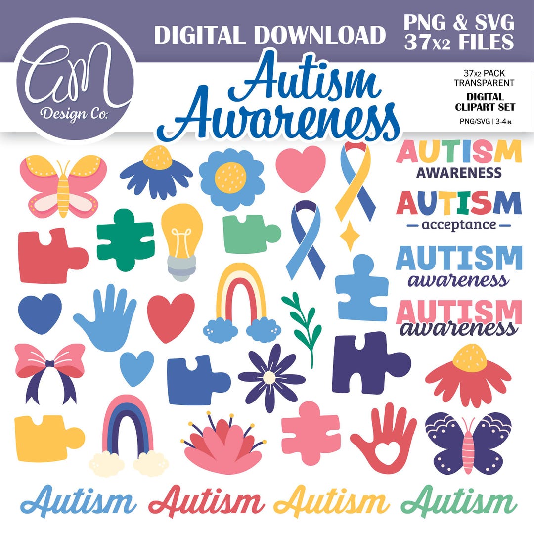 Autism Awareness Clipart Bundle, Spectrum Clipart for Neurodivergent ...