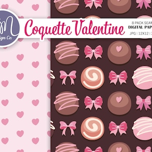 Coquette Valentine Digital Paper and Clipart Set, Strawberry Cherry ...