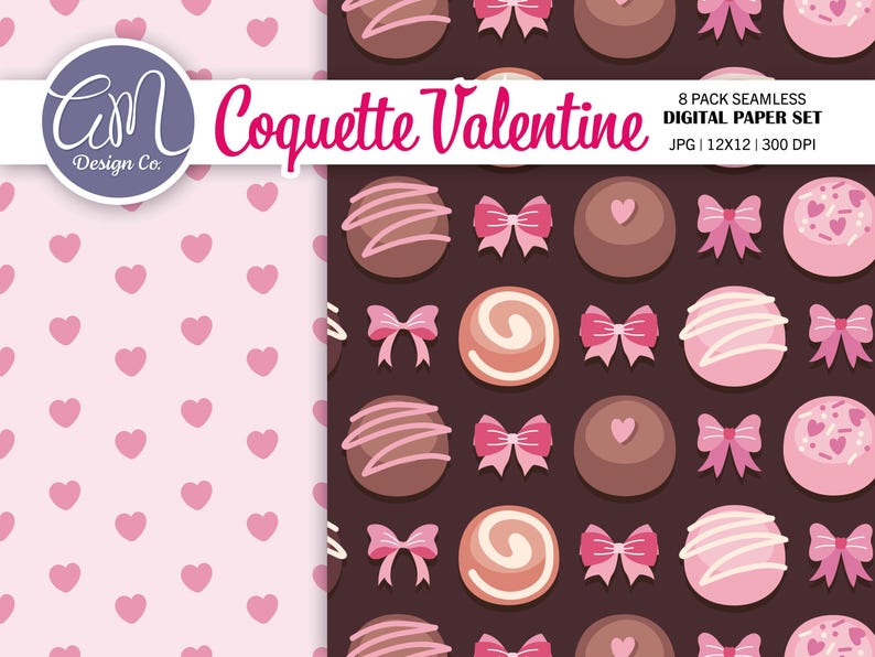 Coquette Valentine Digital Paper and Clipart Set, Strawberry Cherry ...