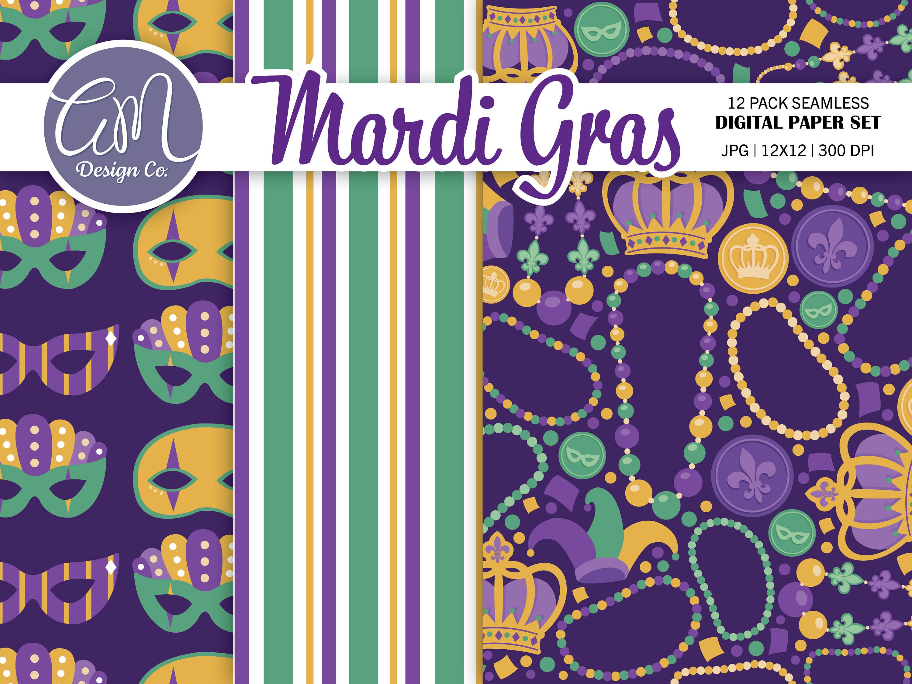 Mardi Gras Digital Paper, Louisiana Fat Tuesday Seamless Pattern ...