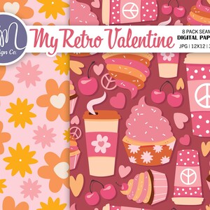 Retro Valentine Digital Paper and Clipart Bundle, Hippie Daisy Seamless ...