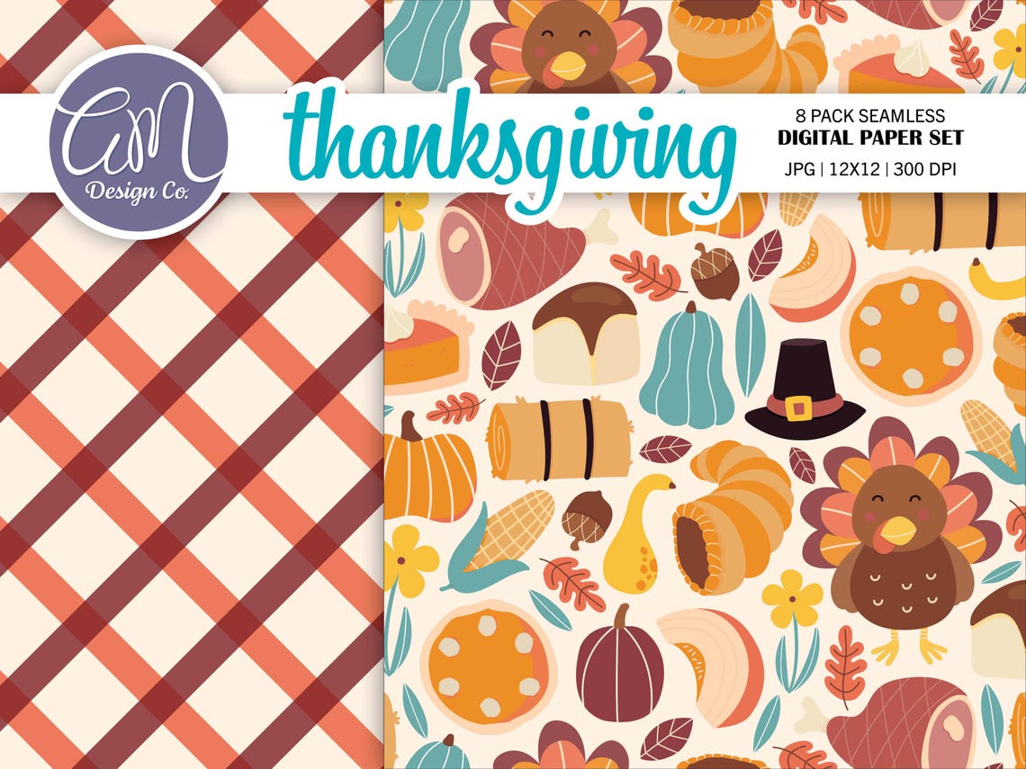Thanksgiving Digital Paper and Clipart Set, Fall or Autumn Seamless ...