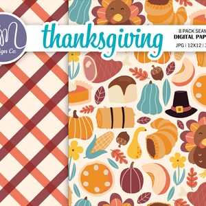 Thanksgiving Digital Paper and Clipart Set, Fall or Autumn Seamless ...