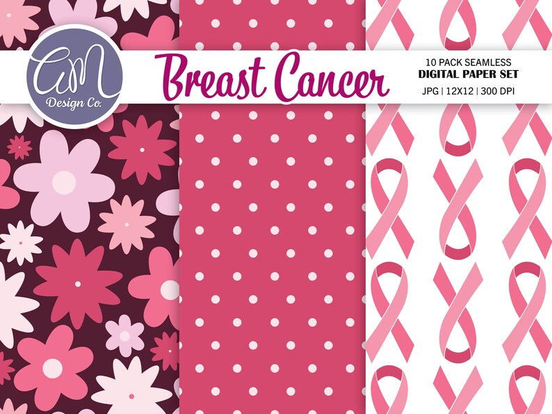 Breast Cancer Awareness Digital Paper and Clipart Set, Pink Cancer ...