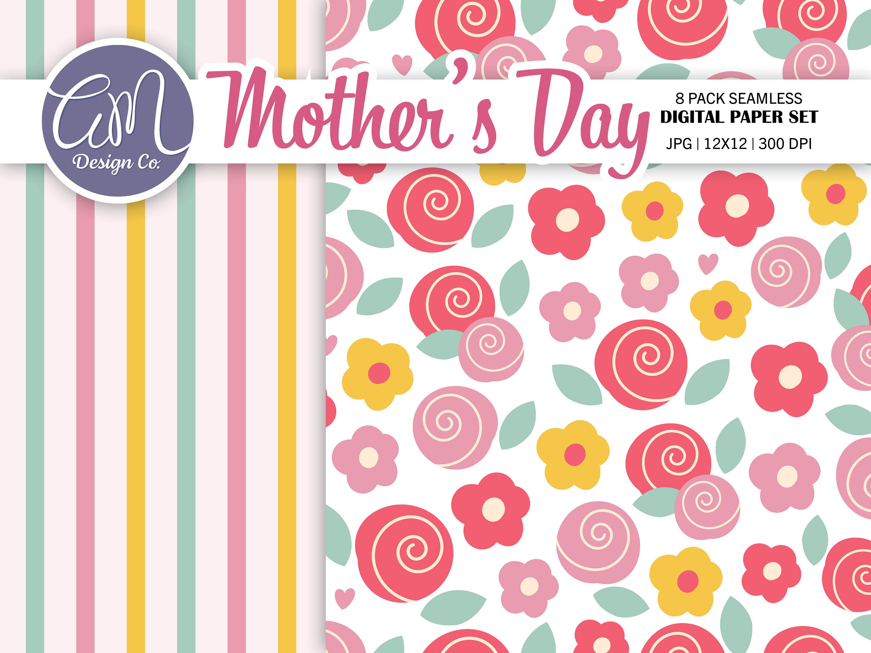 Mothers Day Digital Paper, Seamless Patterns for Mom or Mama, Holiday ...