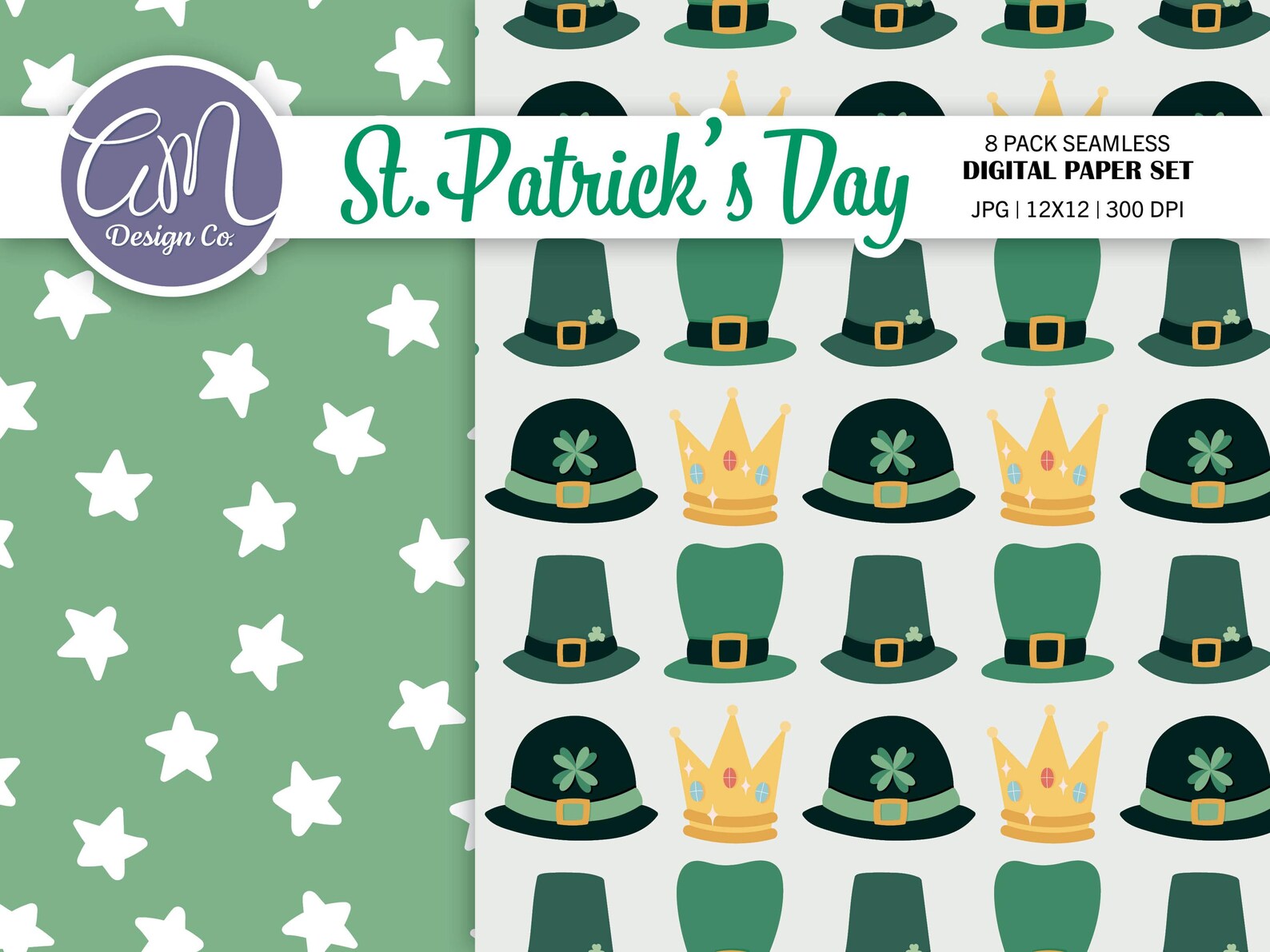 St Patrick's Day Digital Paper, Irish Clover Seamless Pattern, Lucky ...