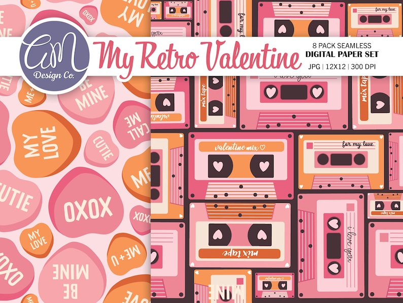 Retro Valentine Digital Paper and Clipart Bundle, Hippie Daisy Seamless ...