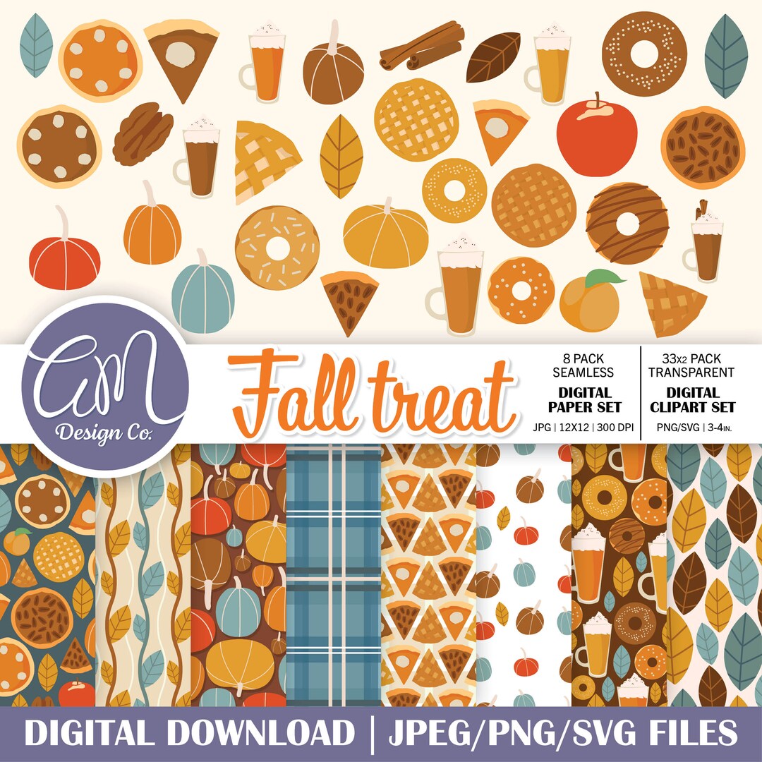 Fall Digital Paper, Autumn Clipart Bundle, Thanksgiving Seamless Repeat ...