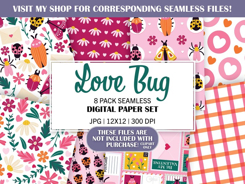 Hand Drawn Love Bug Clipart Bundle, Pastel Valentine's Day Graphics ...