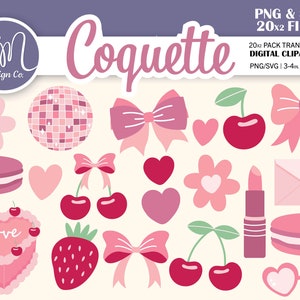 Coquette Digital Paper and Clipart Set, Bow Print Seamless Pattern ...