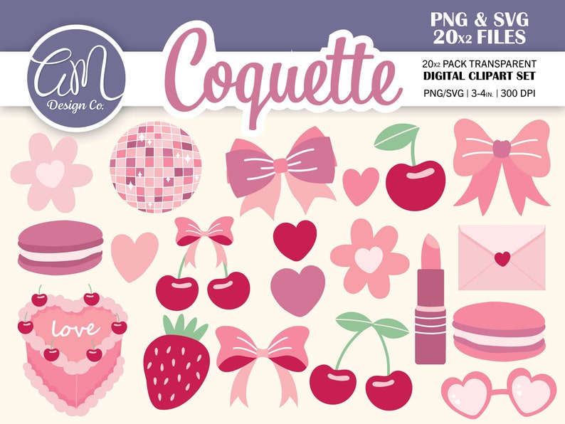 Coquette Digital Paper and Clipart Set, Bow Print Seamless Pattern ...