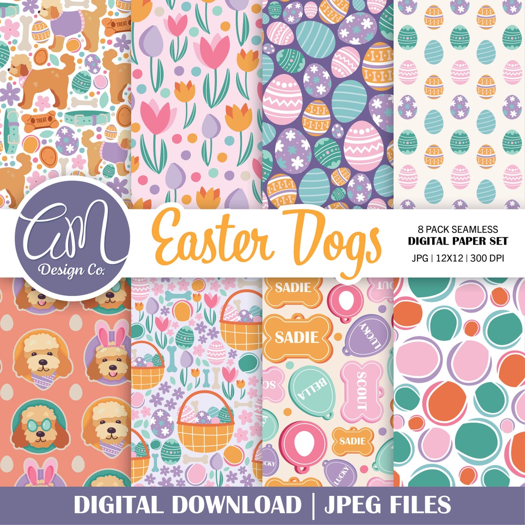 Easter Dog Digital Paper, Golden Doodle Spring Seamless Pattern, Easter ...