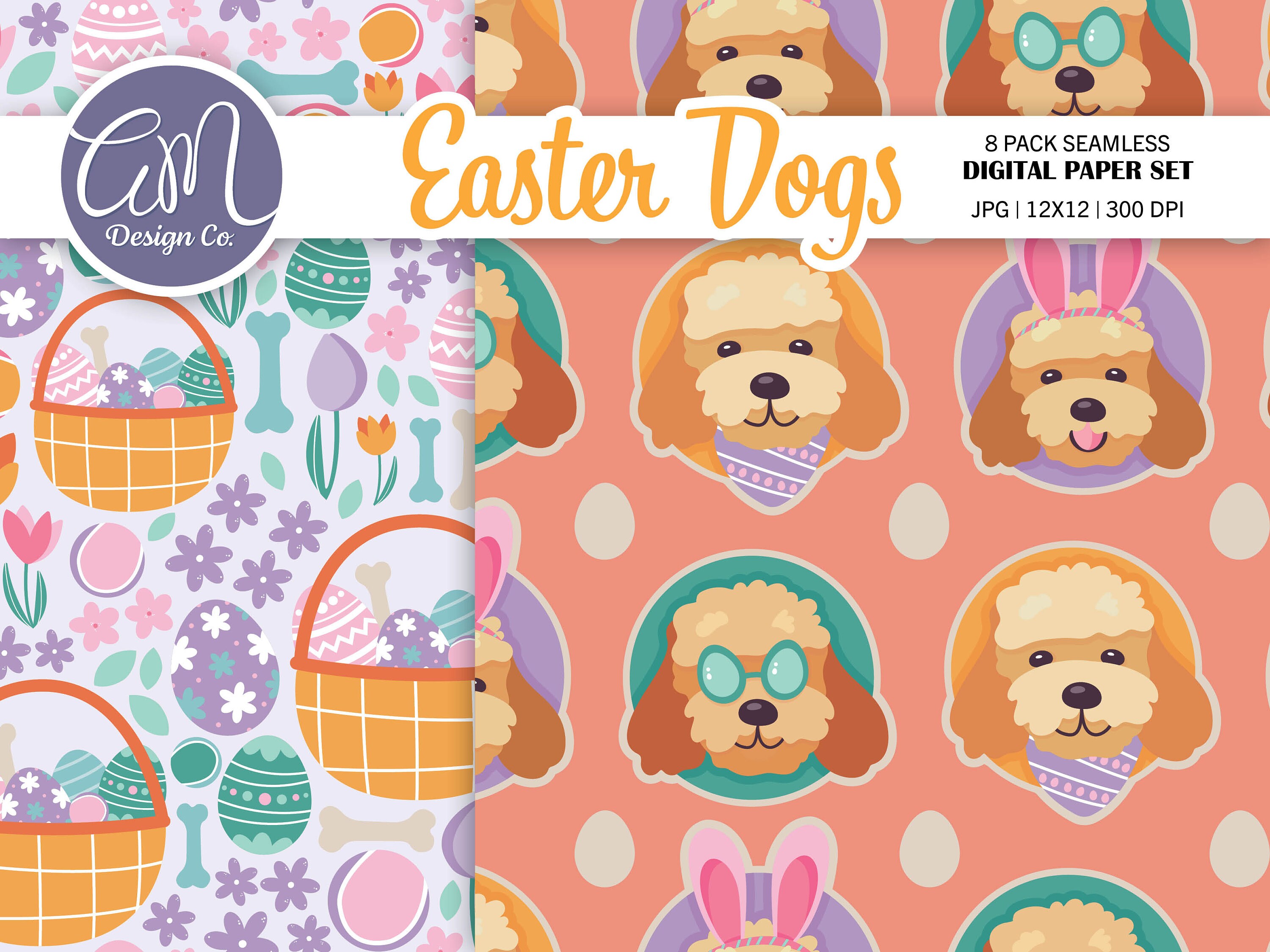 Easter Dog Digital Paper and Clipart Set, Golden Doodle Spring Seamless ...